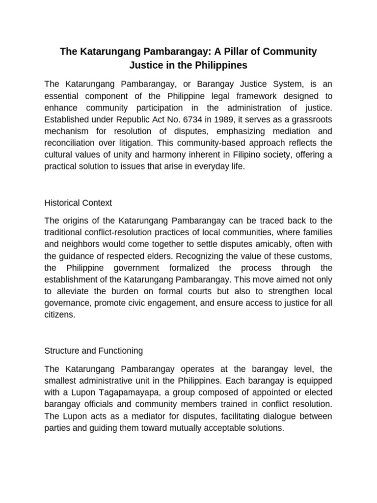 Katarungang Pambarangay: Community Justice System | PDF | Conflict Resolution | Mediation