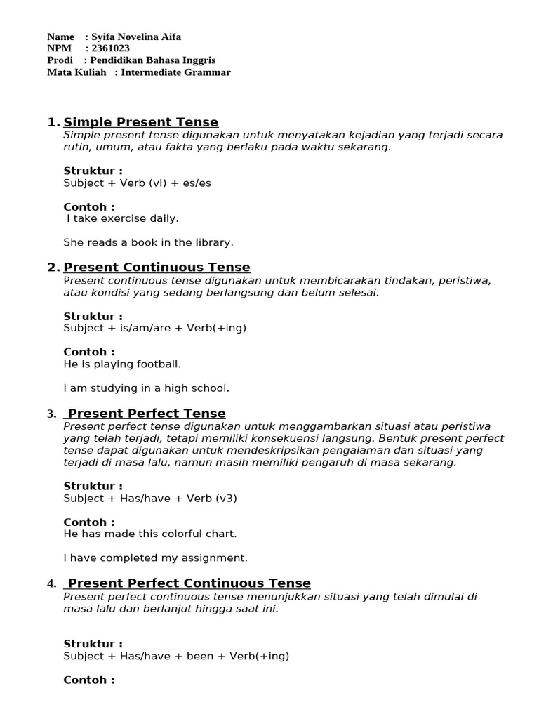 Tenses (Intermediate Grammar | PDF