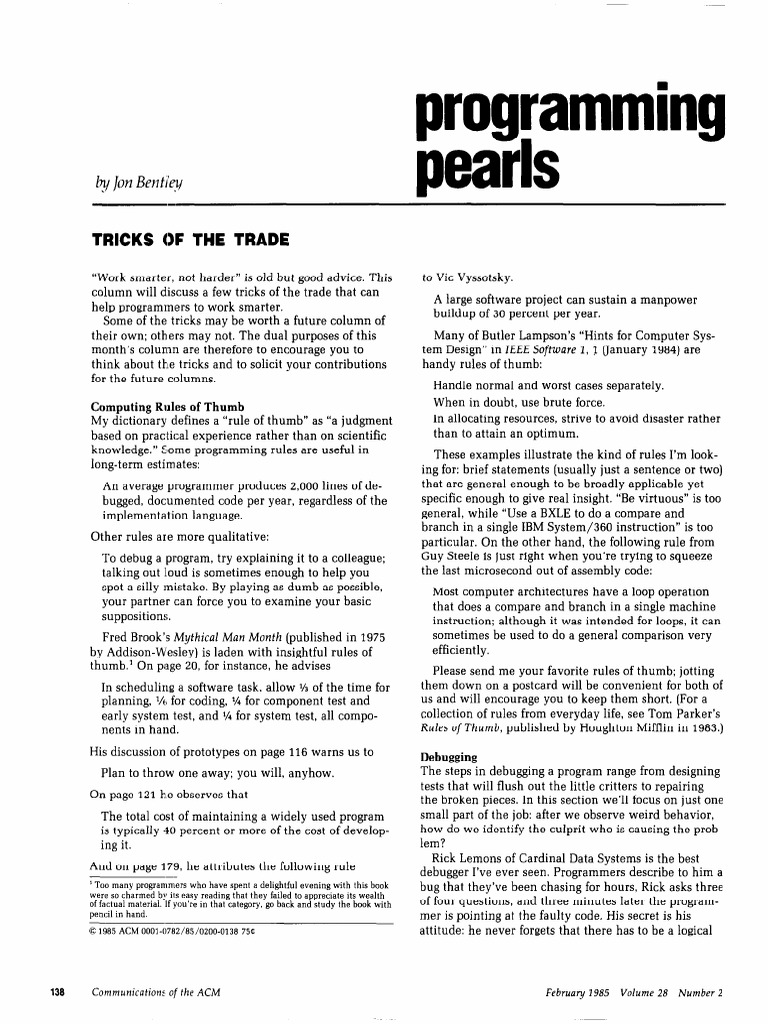 Programming Pearls - Tricks of The Trade | PDF | Computer File | Computer Program