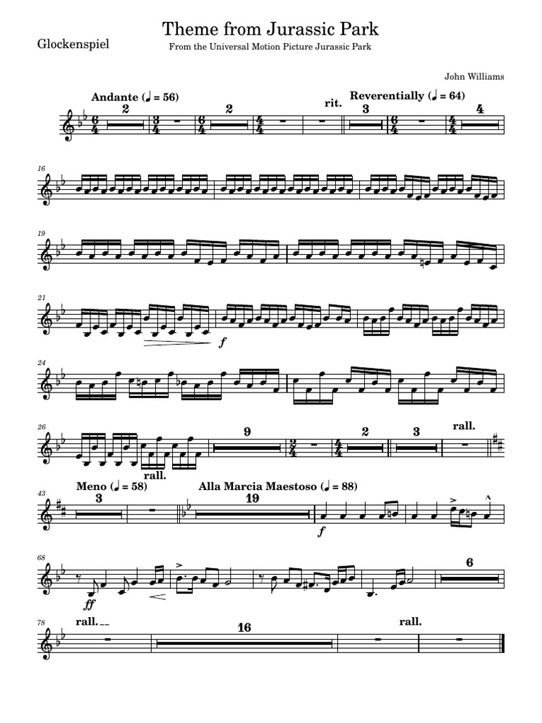 Theme From Jurassic Park-Glockenspiel | PDF