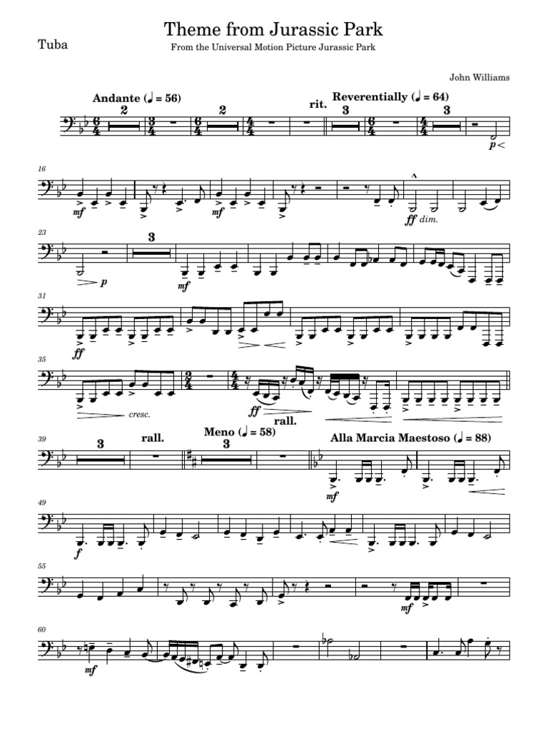 Theme From Jurassic Park-Tuba | PDF