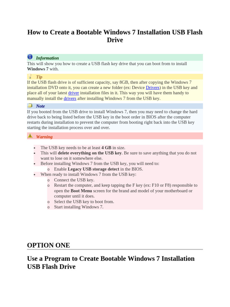 How To Create A Bootable Windows 7 Installation USB Flash Drive | PDF ...
