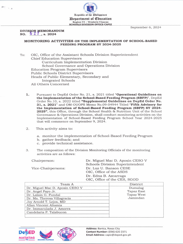 Lementation of School Based Feeding Program SY 2024 2025 | PDF