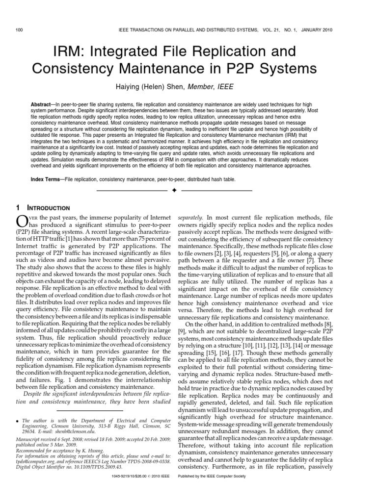 IRM Integrated File Replication and Consistency Maintenance in P2P ... IRM Integrated File Replication and Consistency Maintenance in P2P ...