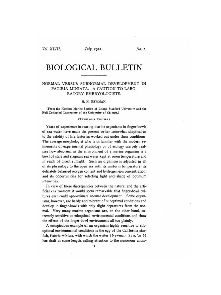 Biological Bulletin: Vol. XLIII. July, 1Q22. No. I | PDF | Reproduction