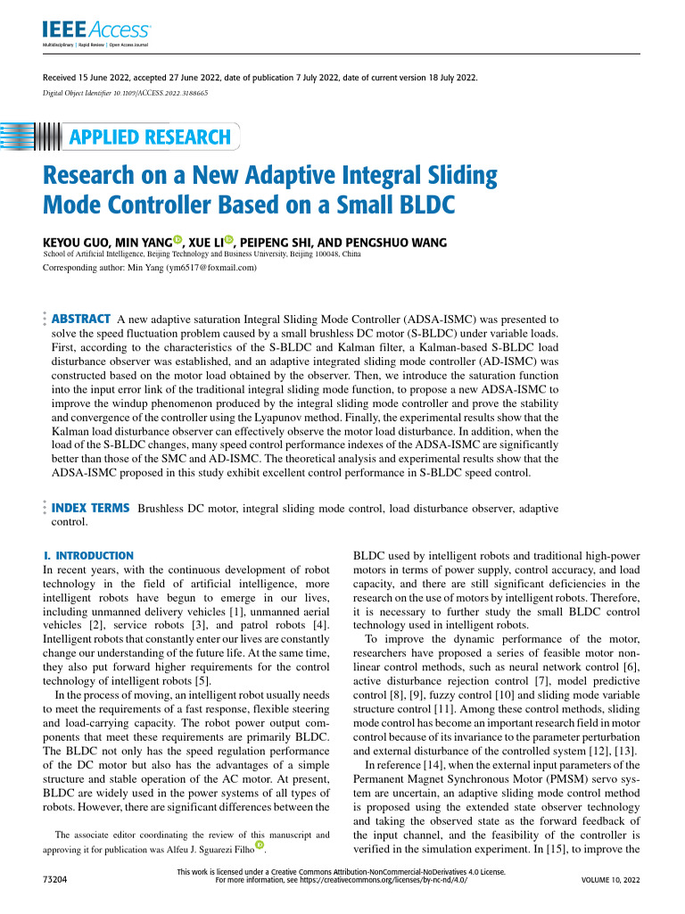 Research On A New Adaptive Integral Sliding Mode Controller Based On A Small BLDC | PDF ...