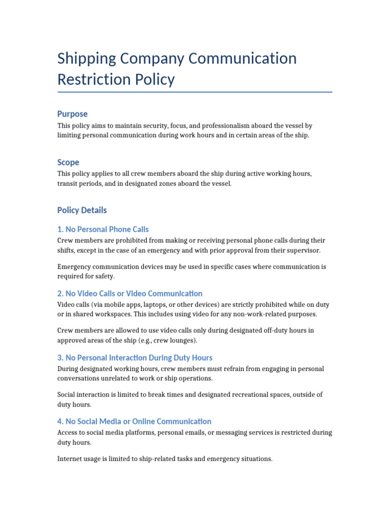 Shipping Communication Restriction Policy | PDF