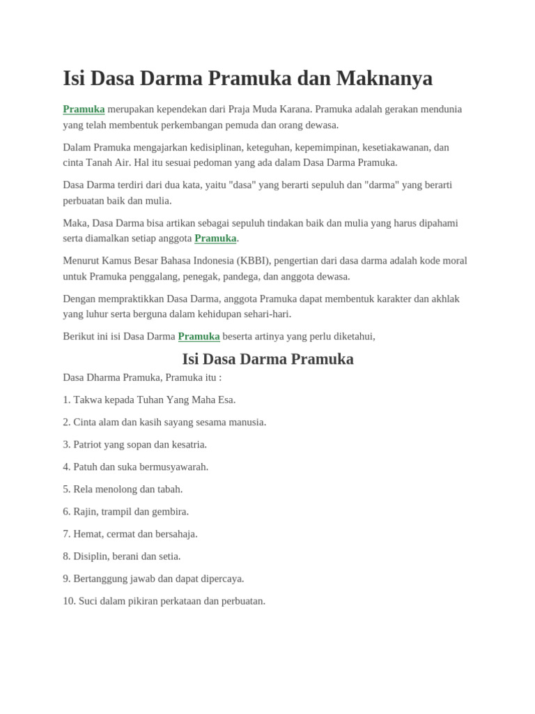 Isi Dasa Darma Pramuka Dan Maknanya | PDF