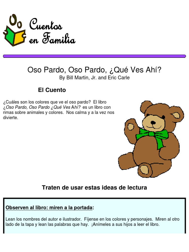 Actividades de Oso Pardo, Oso Pardo Q Ves Ahi | PDF