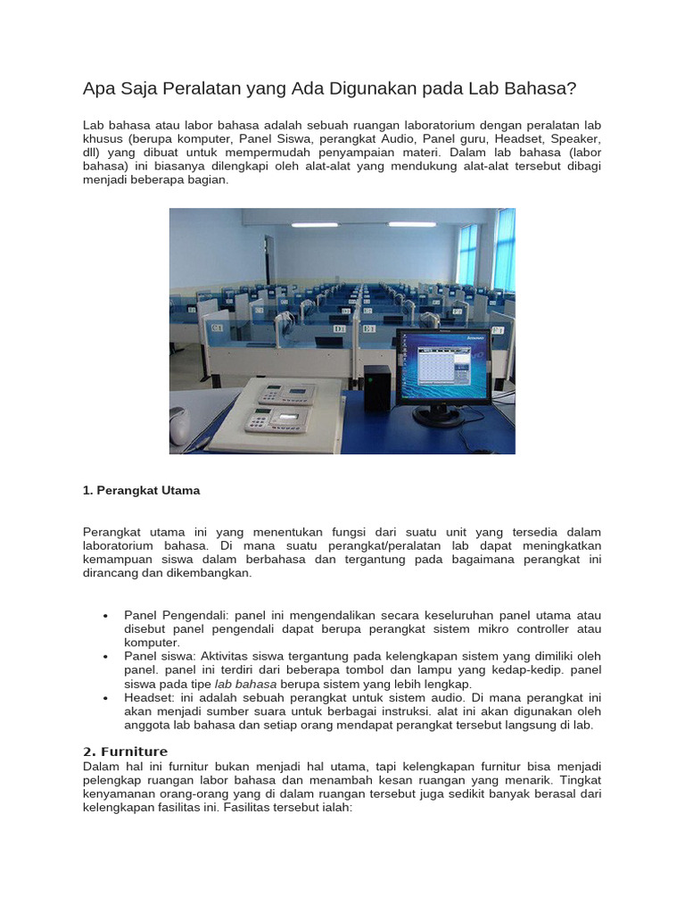 Peralatan Utama Lab Bahasa dan Fungsinya | PDF | Komputer