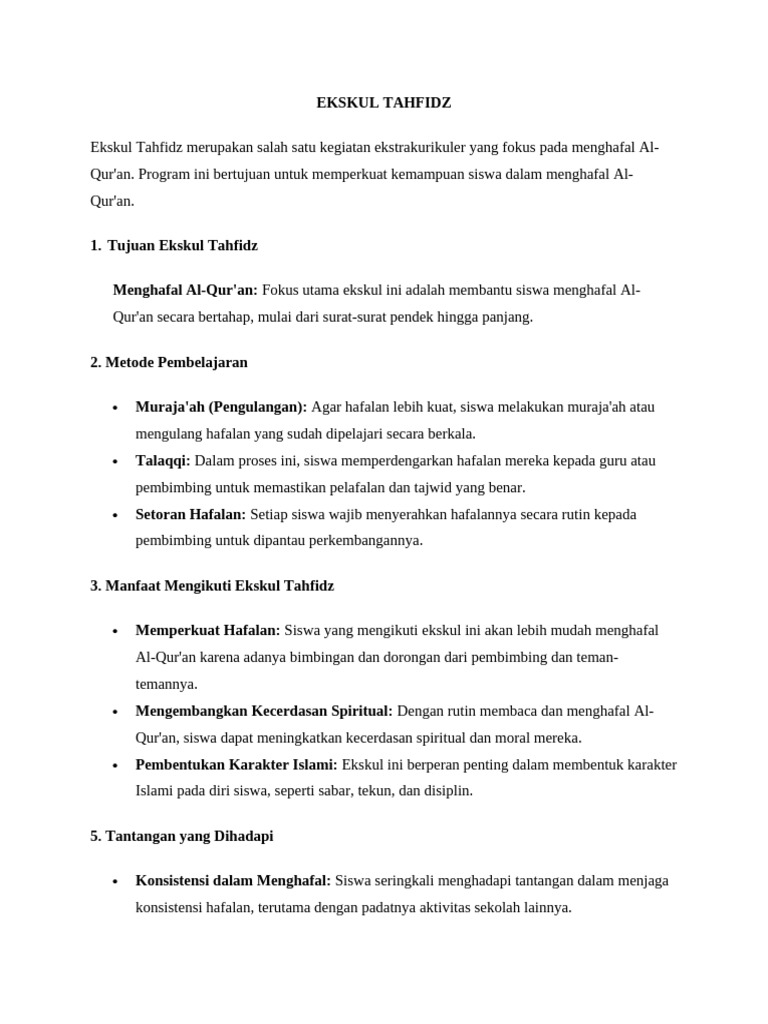 Laporan Ekskul Tahfidz Tahun 20242025 | PDF