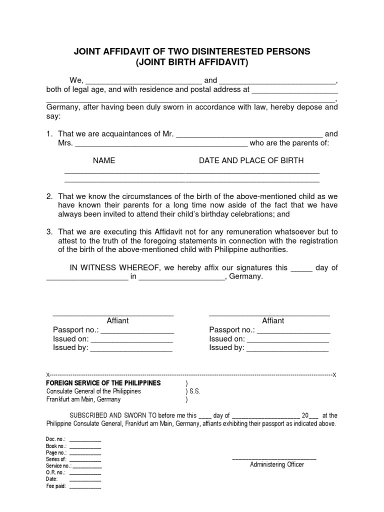 Joint Birth Affidavit Template | PDF
