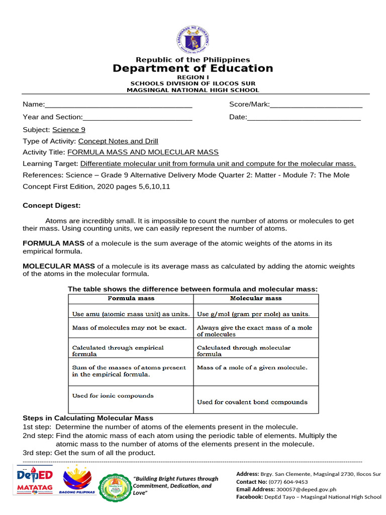 MODULE 7-mMOLES (AutoRecovered) | PDF | Mole (Unit) | Chemistry