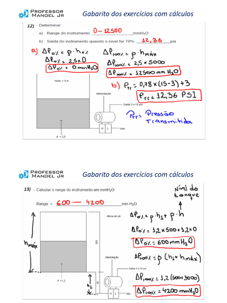 Gabarito Dos Exercícios Com Cálculos | PDF Gabarito Dos Exercícios Com Cálculos | PDF