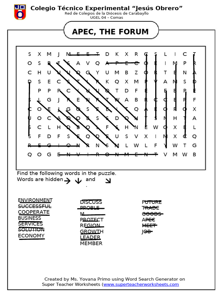 APEC Word Search for Colegio Jesús Obrero | PDF