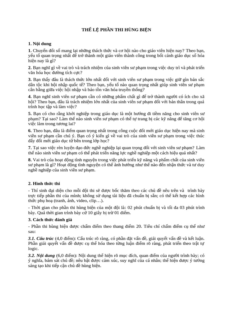 PHẦN THI HÙNG BIỆN NVSP KHOA KHXH 2024 | PDF