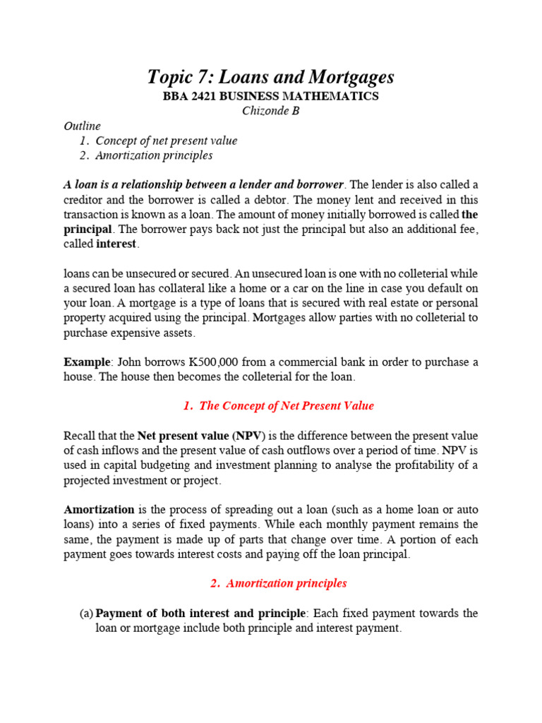 Topic 7 Business Maths | PDF | Loans | Mortgages