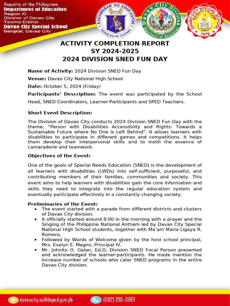 Acr 2024 Sned Fun Day Sy 2024-2025 | PDF | Social Psychology | Disability