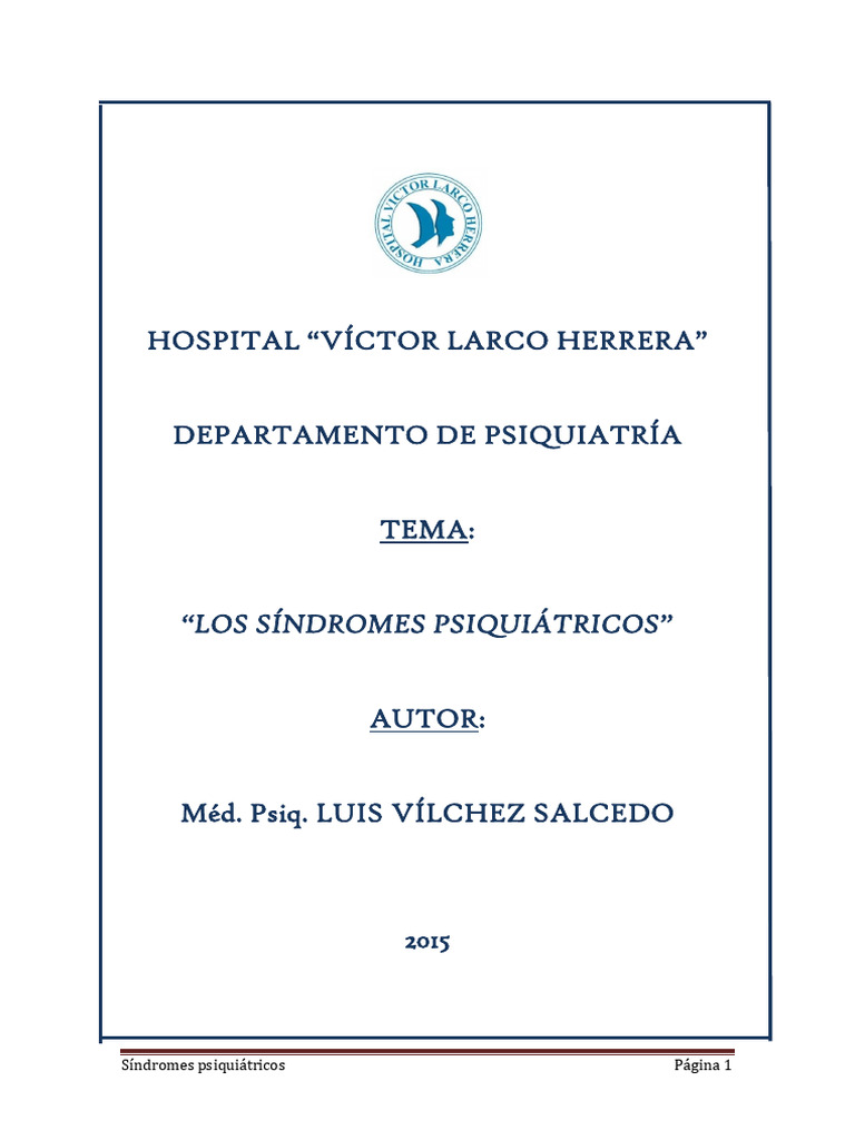 Síndromes Psiquiátricos: Clasificación y Diagnóstico | PDF | Ansiedad | Psiquiatría