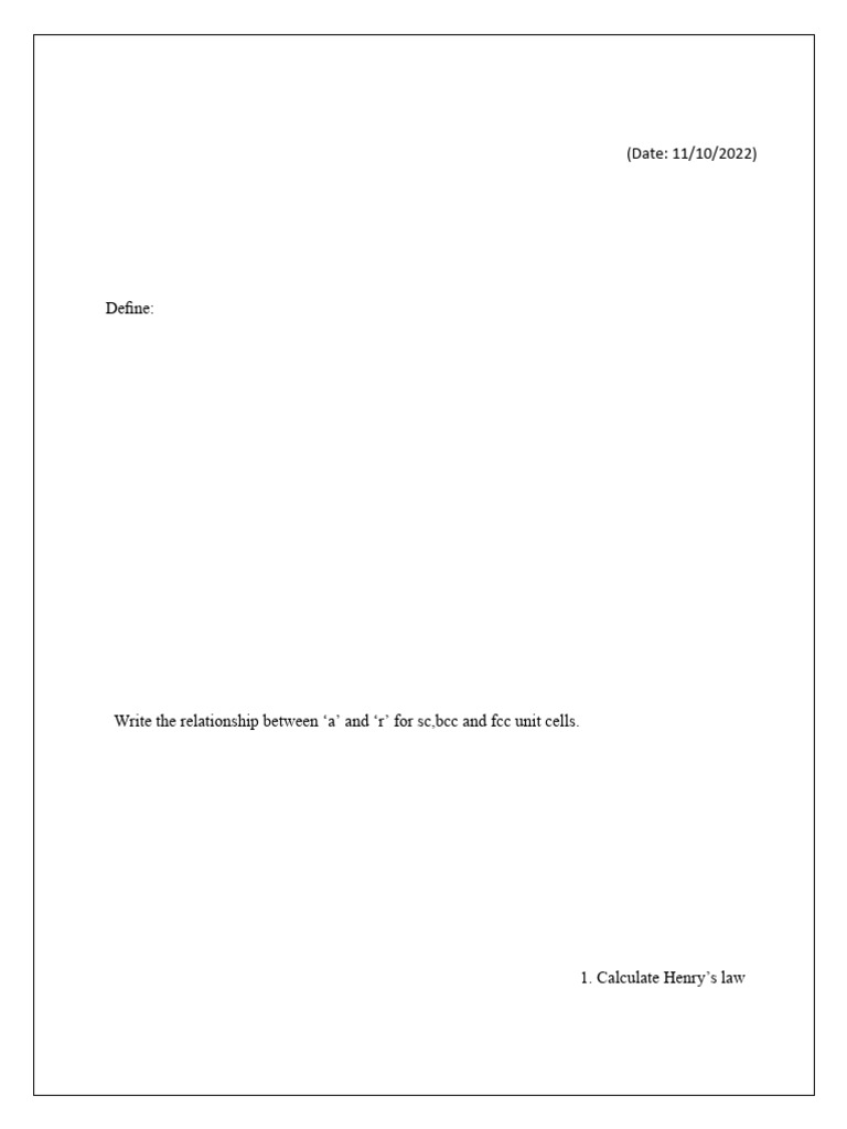 XII Assignment Questions From All Chapters 2022 | PDF | Reaction Rate | Crystal Structure