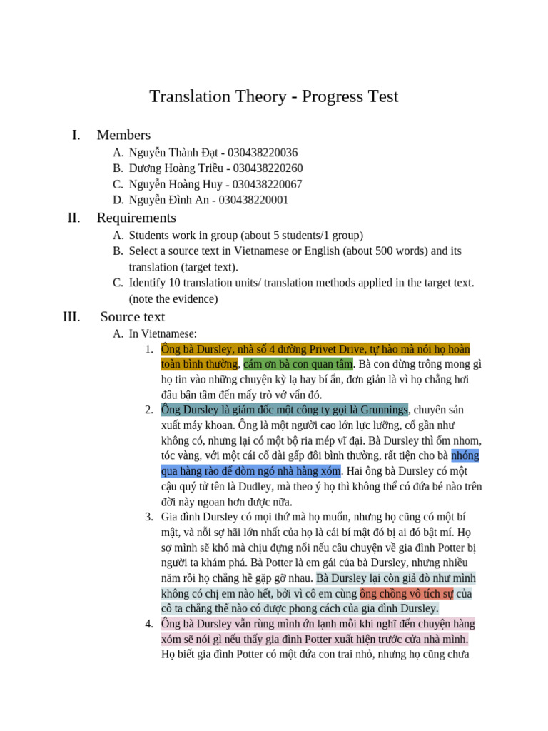 Translation Theory - Progress Test | PDF