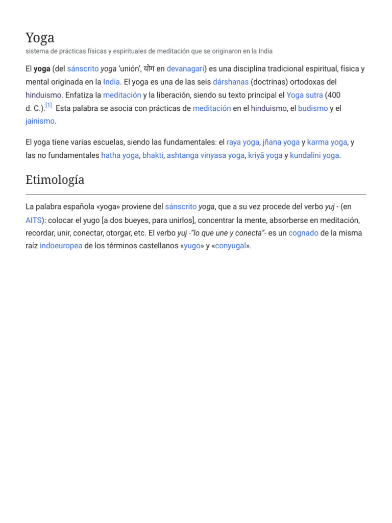 Yoga - Wikipedia, La Enciclopedia Libre | PDF | Yoga | Filosofía hindú