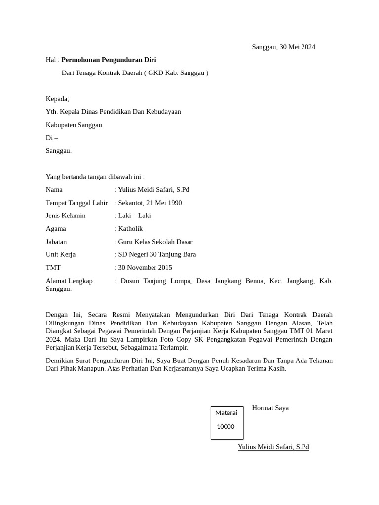 Surat Pengunduran Diri GKD | PDF