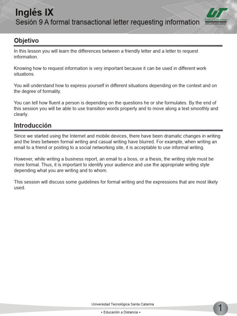 A Formal Transactional Letter Requesting Information | PDF | Speech ...