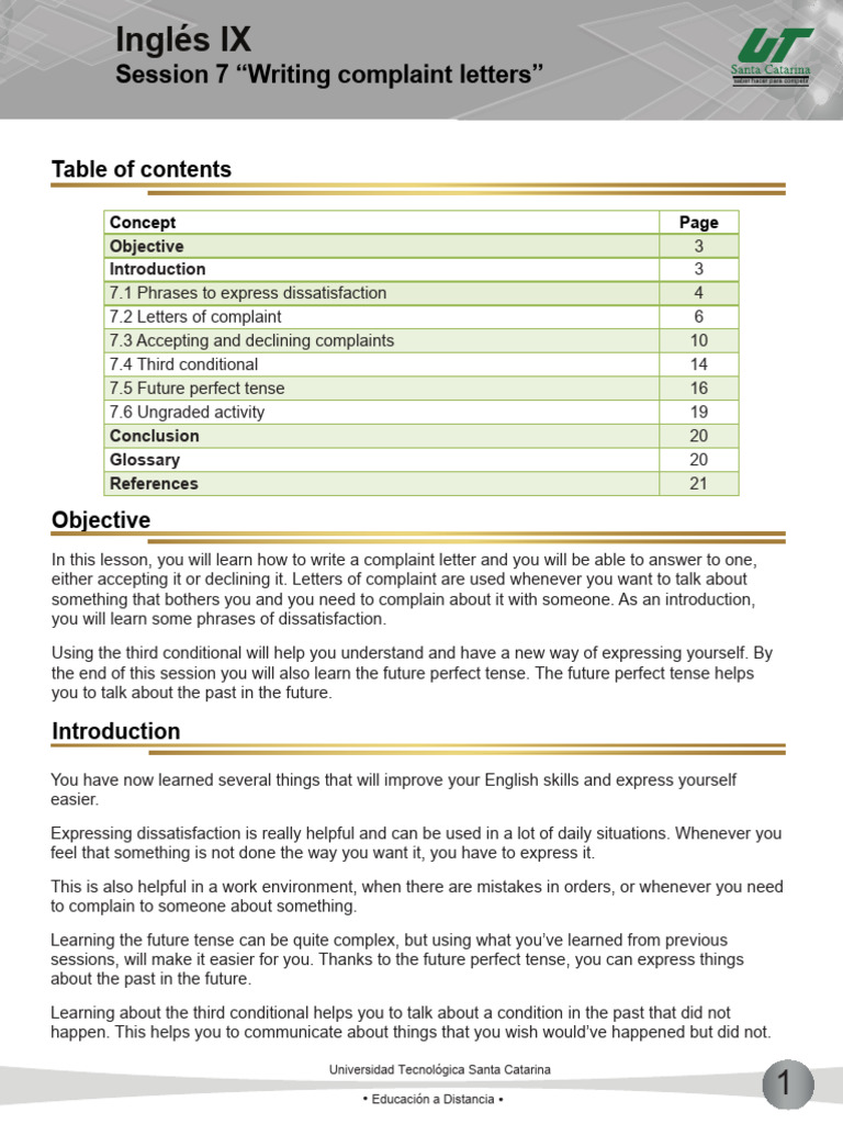Session 7 Writing Complaint Letters | PDF | Perfect (Grammar) | Linguistics