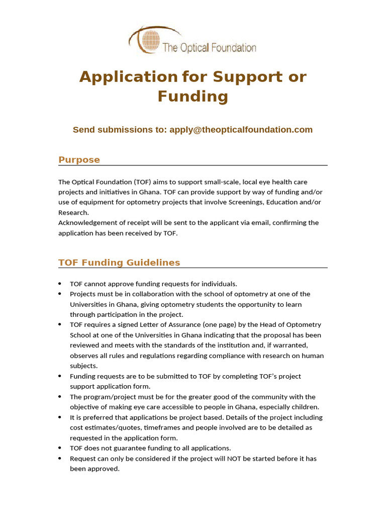 New Application For Support or Funding | PDF | Optometry