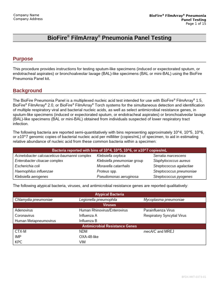 BioFire Pneumonia Panel Testing Guide | PDF | Polymerase Chain Reaction ...