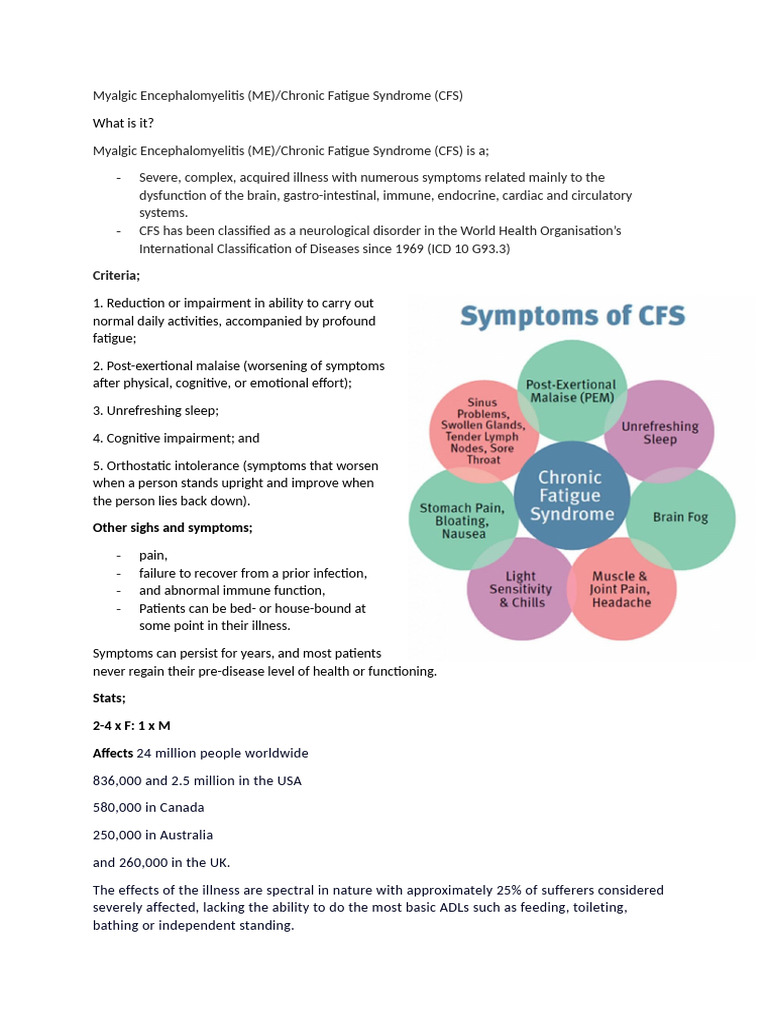 Chronic Fatigue Syndrome (CFS) | PDF | Chronic Fatigue Syndrome | Epidemiology