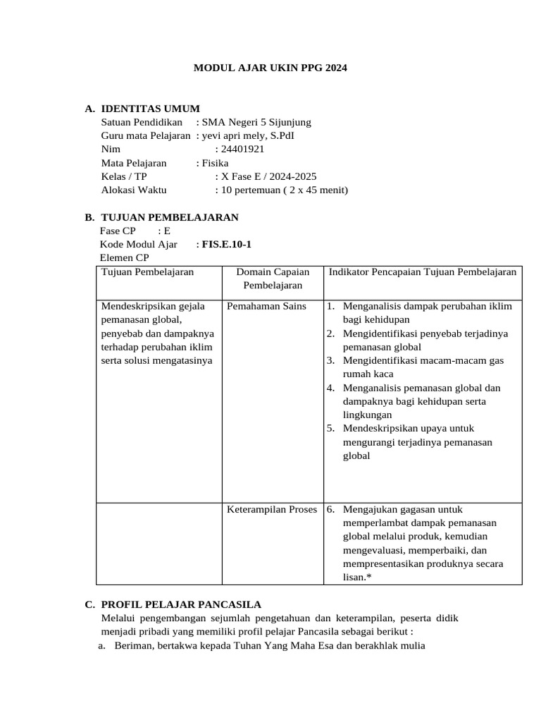 MODUL AJAR UKIN PPG 2024.yevi | PDF
