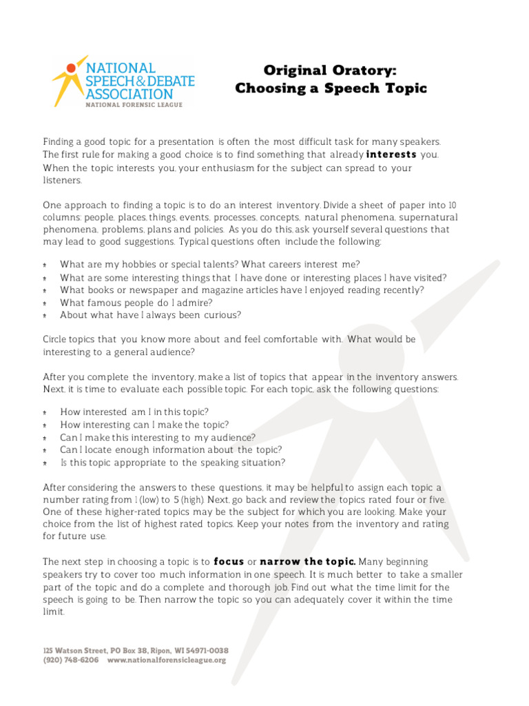 Choosing A Speech Topic | PDF | Public Speaking | Libraries