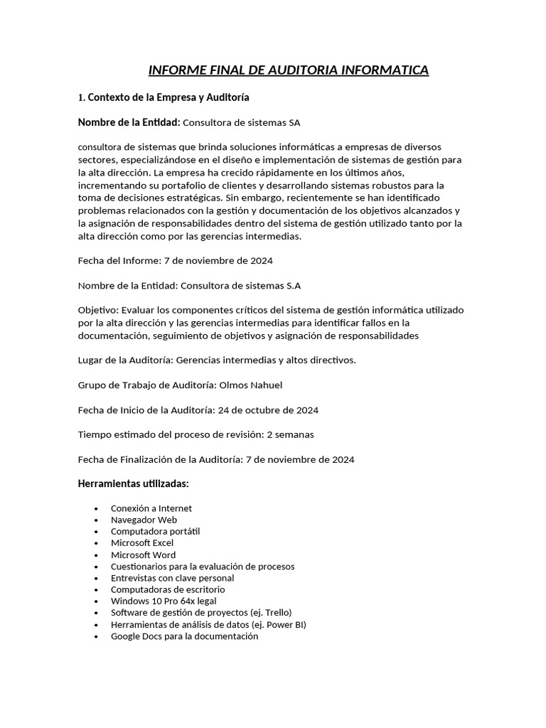 Informe Final de Auditoria Informatica Corregido | PDF | La seguridad ...