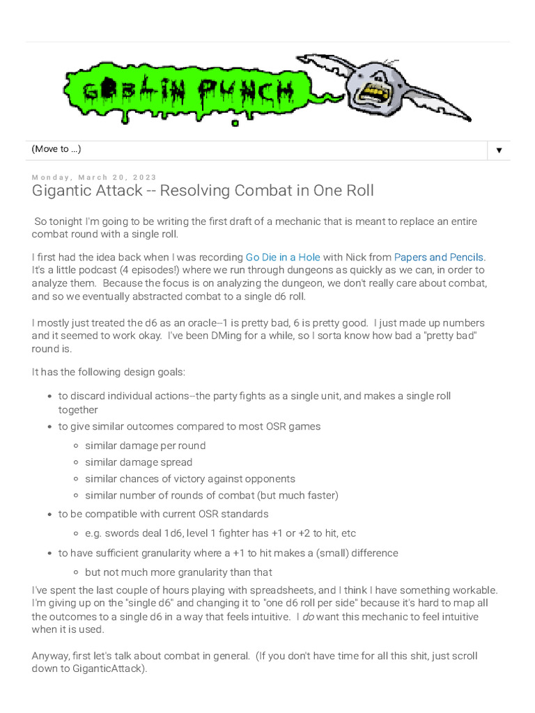 Goblin Punch - Gigantic Attack - Resolving Combat in One Roll | PDF ...