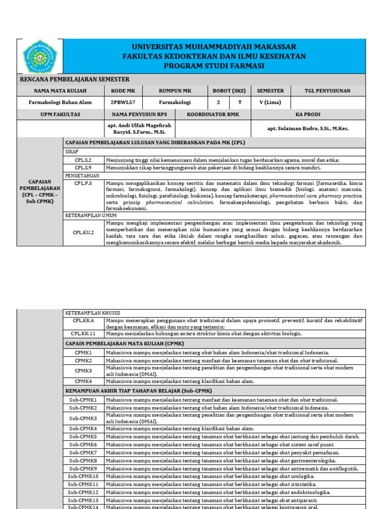 Rencana Pembelajaran Farmakologi Bahan Alam | PDF | Kesehatan Holistik