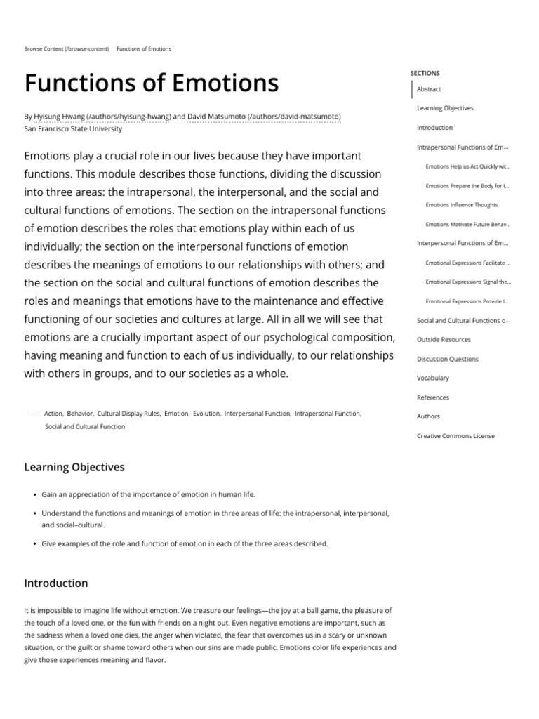 Functions of Emotions | PDF | Emotions | Facial Expression
