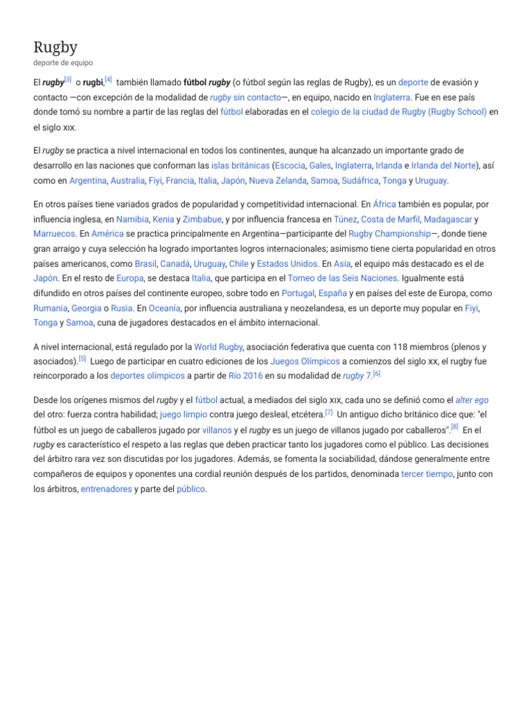 Rugby - Wikipedia, La Enciclopedia Libre | PDF | Fútbol rugby ...
