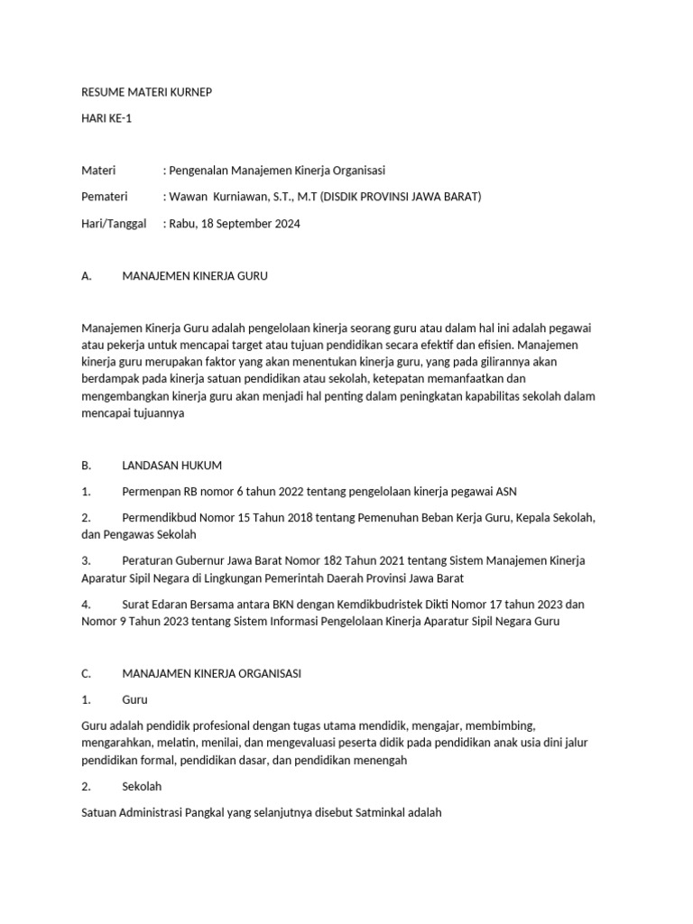 Resume Materi Kurnep 1 | PDF