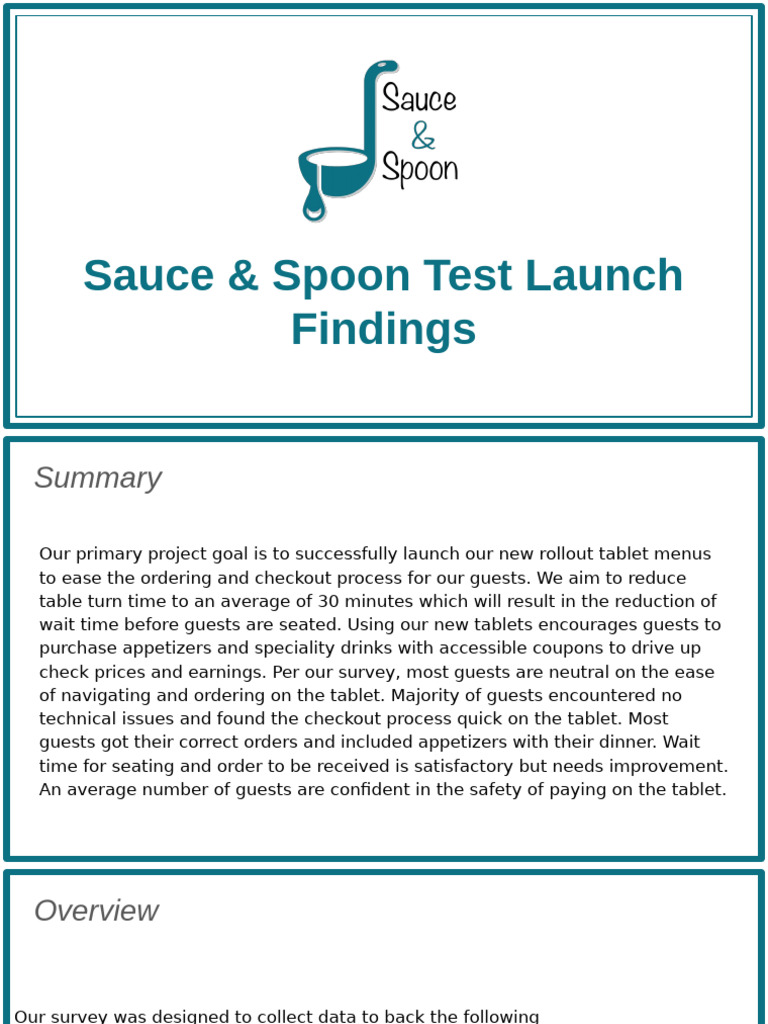 Activity Template - Sauce & Spoon Test Launch Findings | PDF