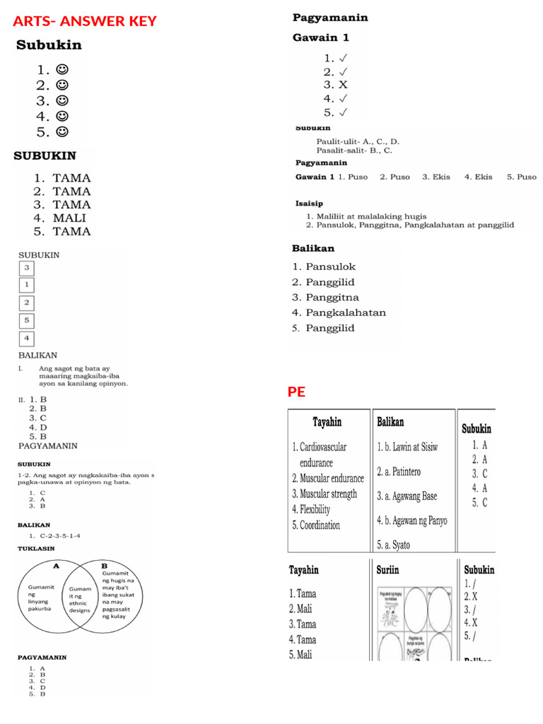 Mapeh - Answer | PDF