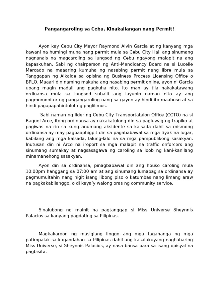 News Entry For Filipino Assignment: Lokal, Entertainment, Palakasan | PDF