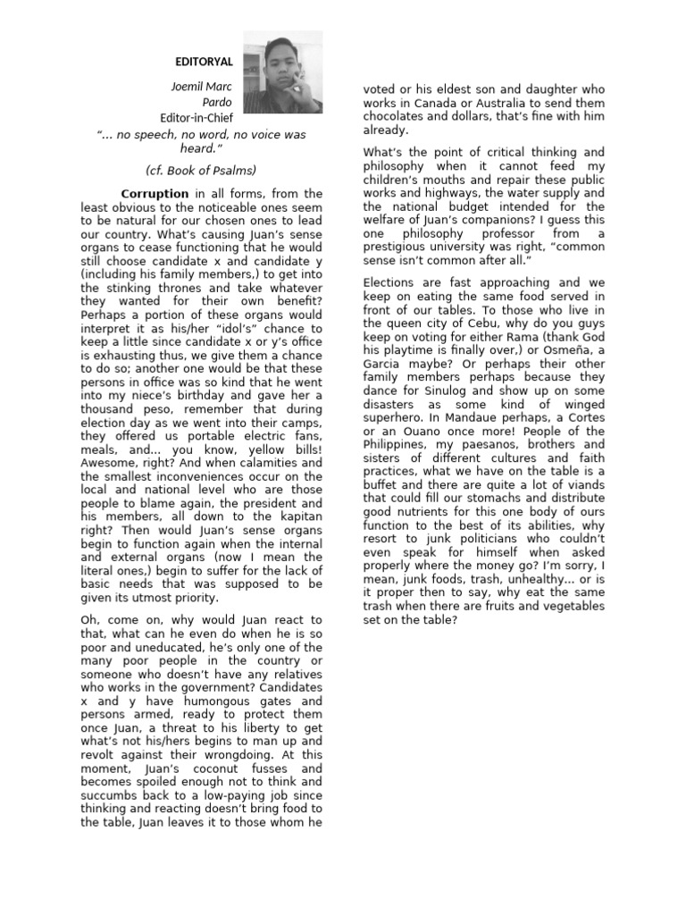 News Entry For Filipino Assignment: Editoryal | PDF | Social Science