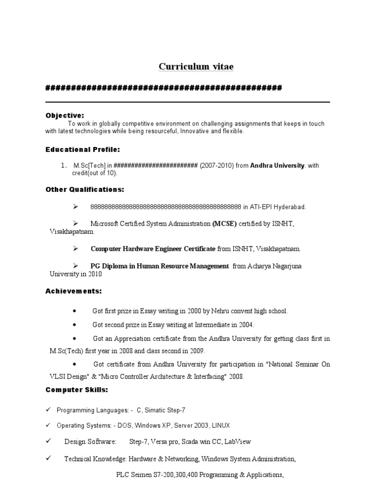 Curriculum Vitae | PDF | System Administrator | Programmable Logic ...