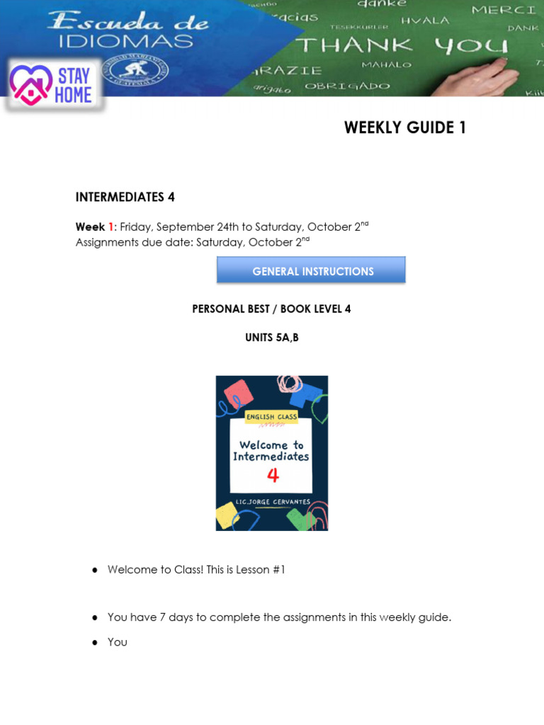 Weekly Guide for Intermediate Class 1 | PDF | Linguistics | Grammar