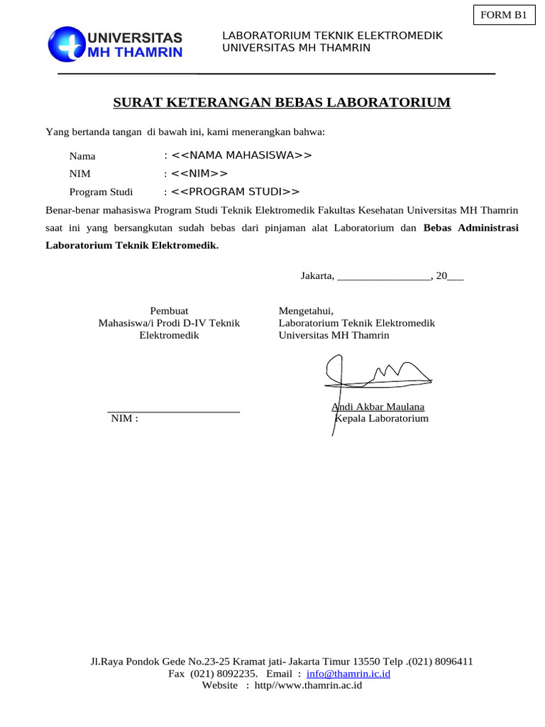 Surat Keterangan Bebas Laboratorium | PDF