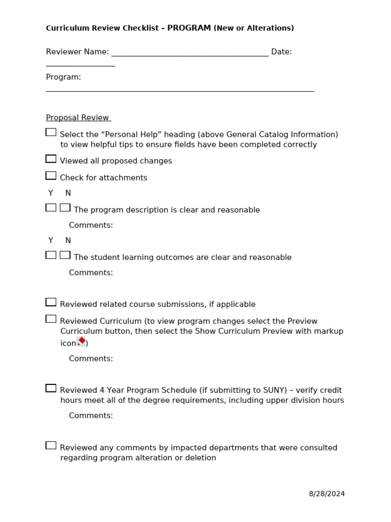 Curriculog Review Checklist Program 2024 | PDF