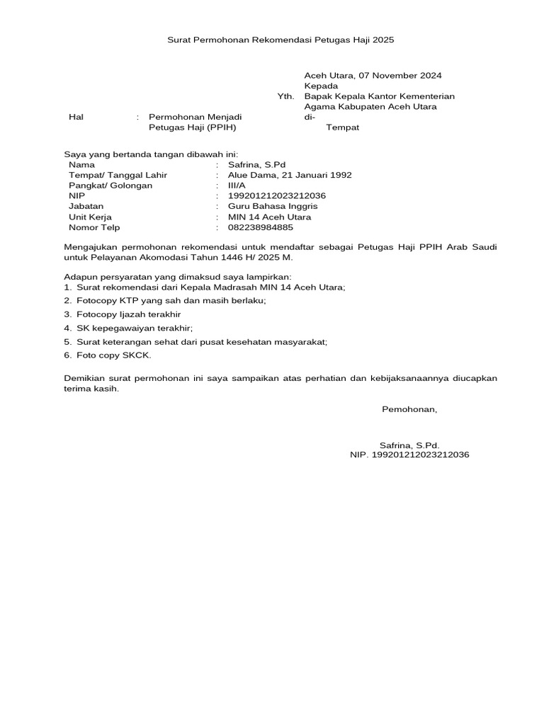 Format Surat Permohonan PPIH | PDF
