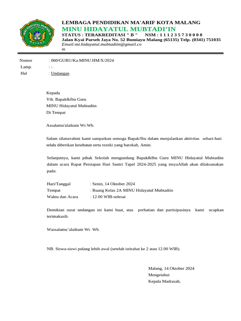 Surat Undangan Rapat Guru | PDF